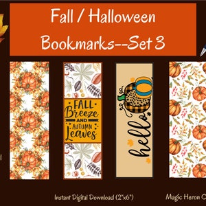 Fall Bookmarks, Fall Bookmarks Set Printable, Autumn Bookmark Set ...