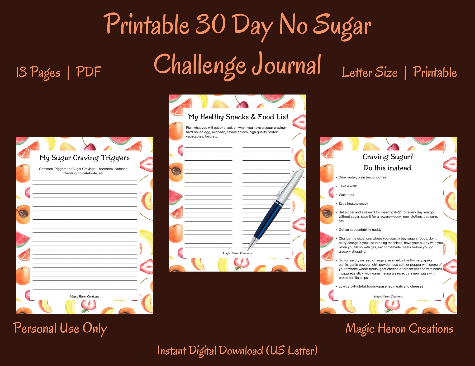 Sugar Detox, 30 Day Challenge Printable, No Sugar Challenge Journal ...