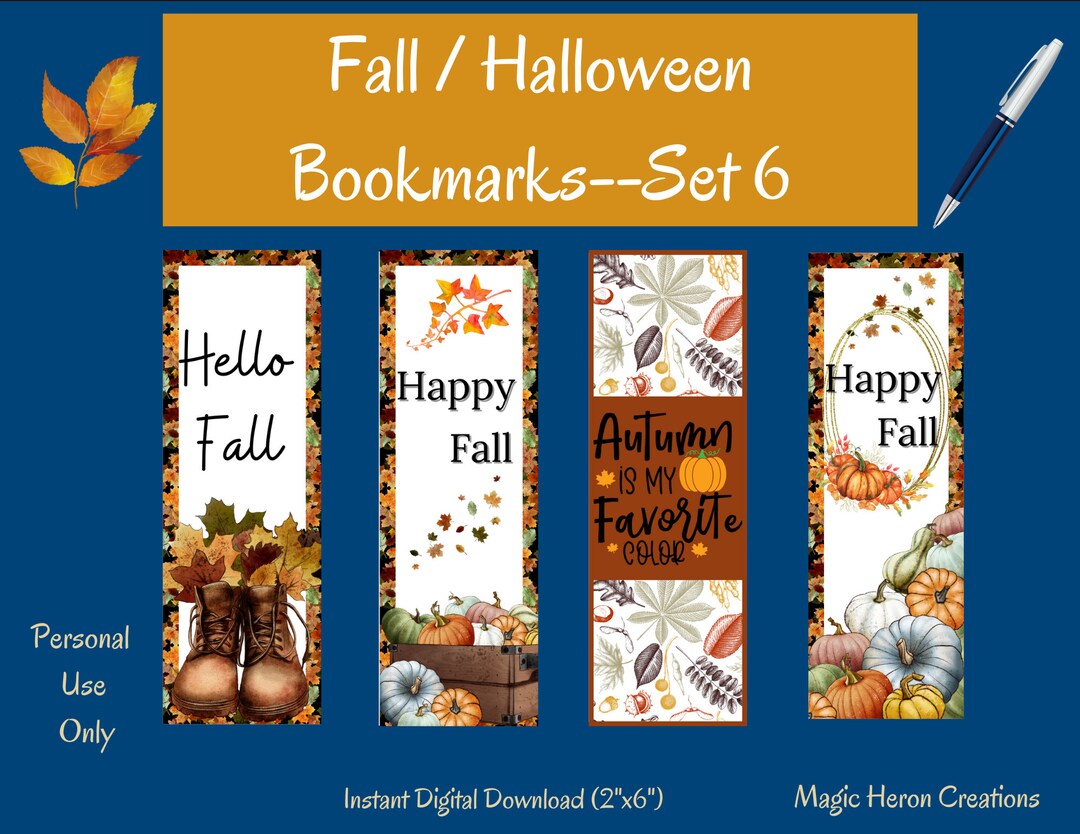 Fall Bookmarks, Fall Bookmarks Set Printable, Autumn Bookmark Set ...