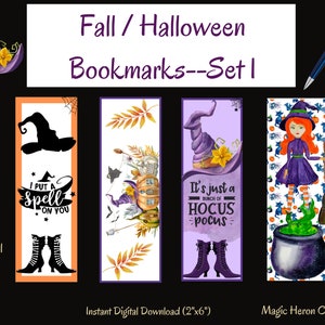 Halloween Bookmarks Printable, Witches, Pumpkins, Cauldron, Halloween ...