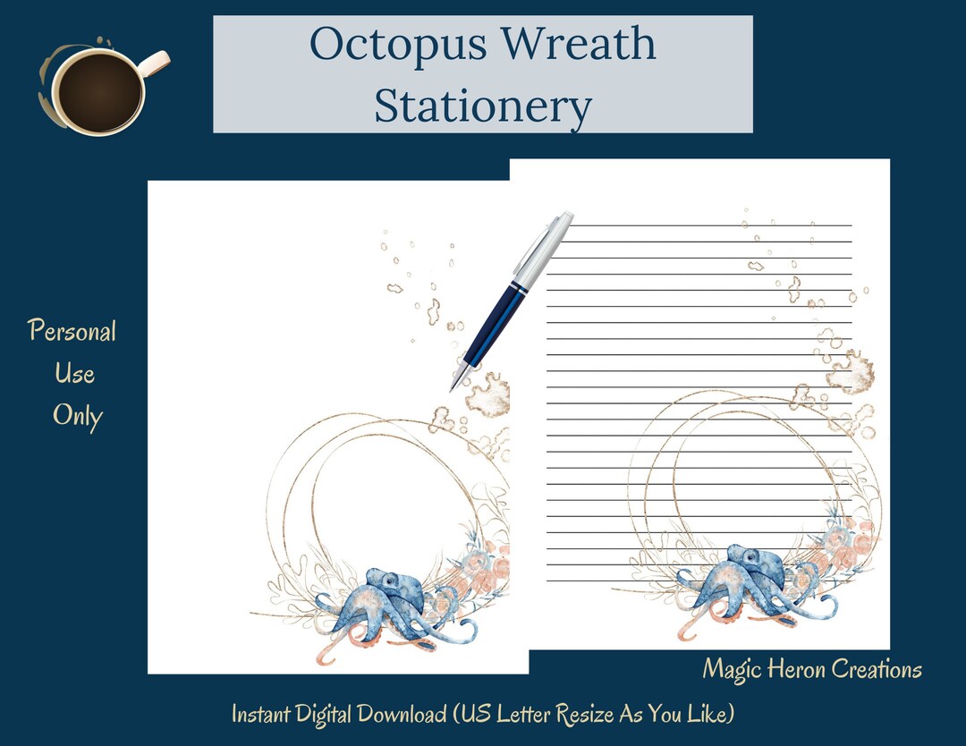 Octopus Wreath -- Watercolor -- Printable Letter Writing Paper ...