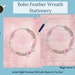 Boho Feather Wreath Printable Stationery, Letter Writing Paper, Lined ...
