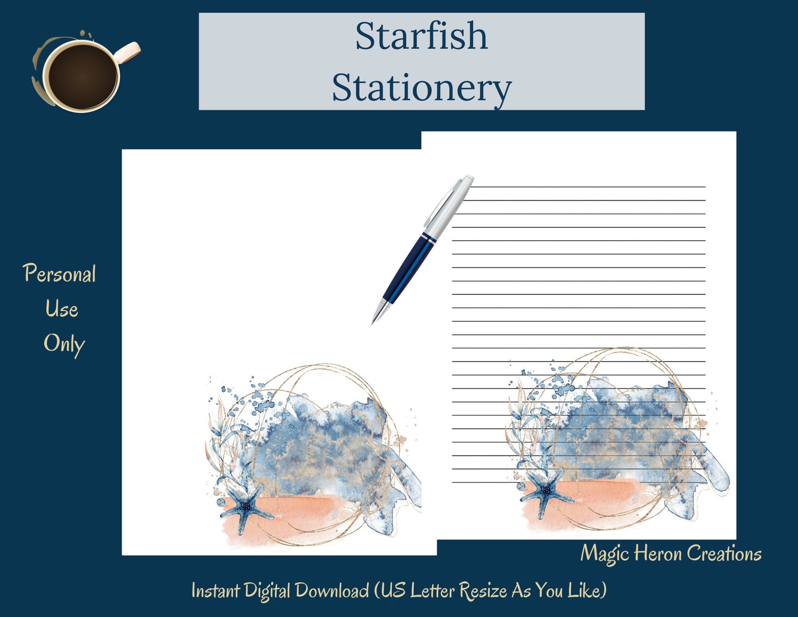Starfish -- Watercolor -- Printable Letter Writing Paper -- Stationery ...