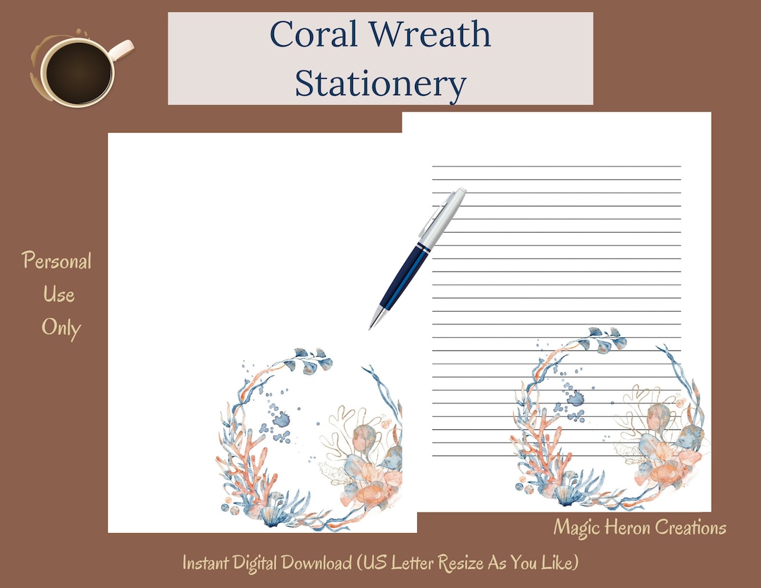 Coral Wreath -- Watercolor -- Printable Letter Writing Paper ...