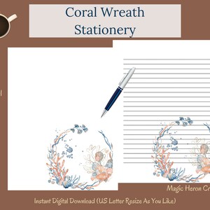 Coral Wreath -- Watercolor -- Printable Letter Writing Paper ...