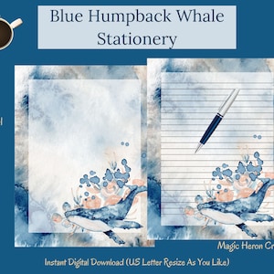 Blue Humpback Whale -- Watercolor -- Printable Letter Writing Paper ...