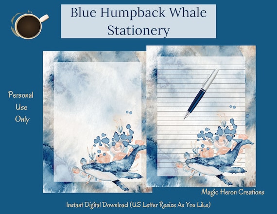 Blue Humpback Whale Watercolor Printable Letter Writing - Etsy