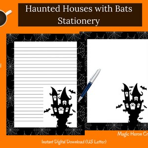 Halloween Haunted House With Bats Stationery Writing Paper - Printable ...