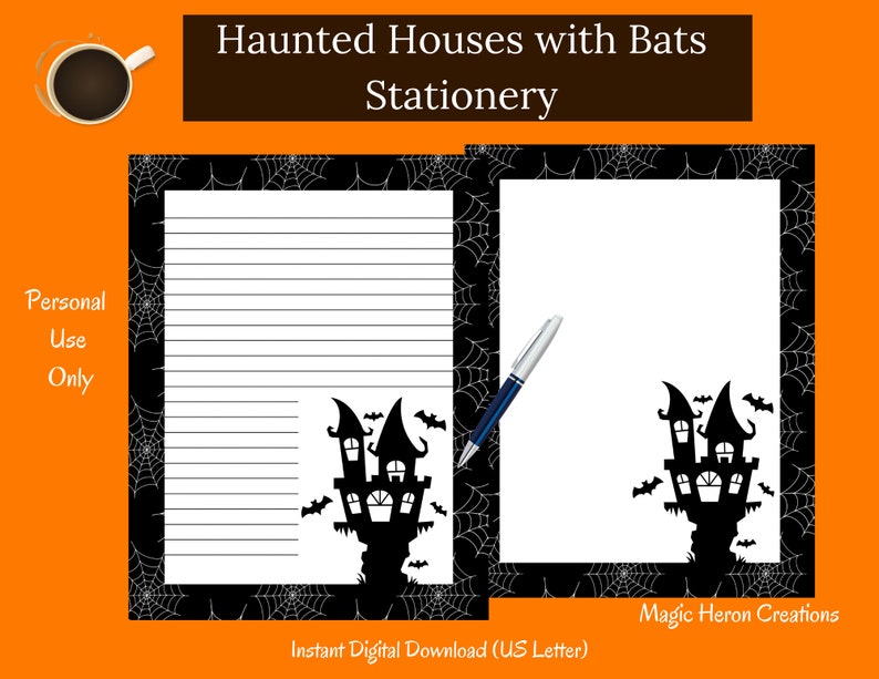 Halloween Haunted House With Bats Stationery Writing Paper - Printable ...