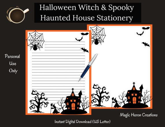 Halloween Witch and Spooky Haunted House Stationery Writing - Etsy