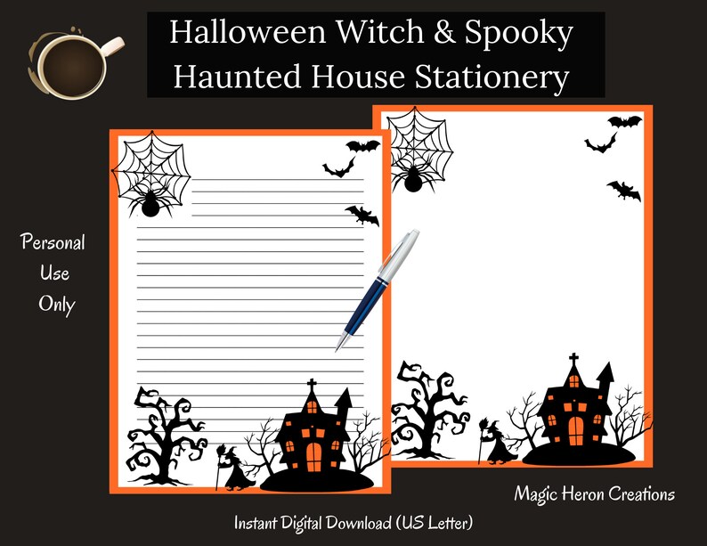 Halloween Witch and Spooky Haunted House Stationery Writing Paper ...