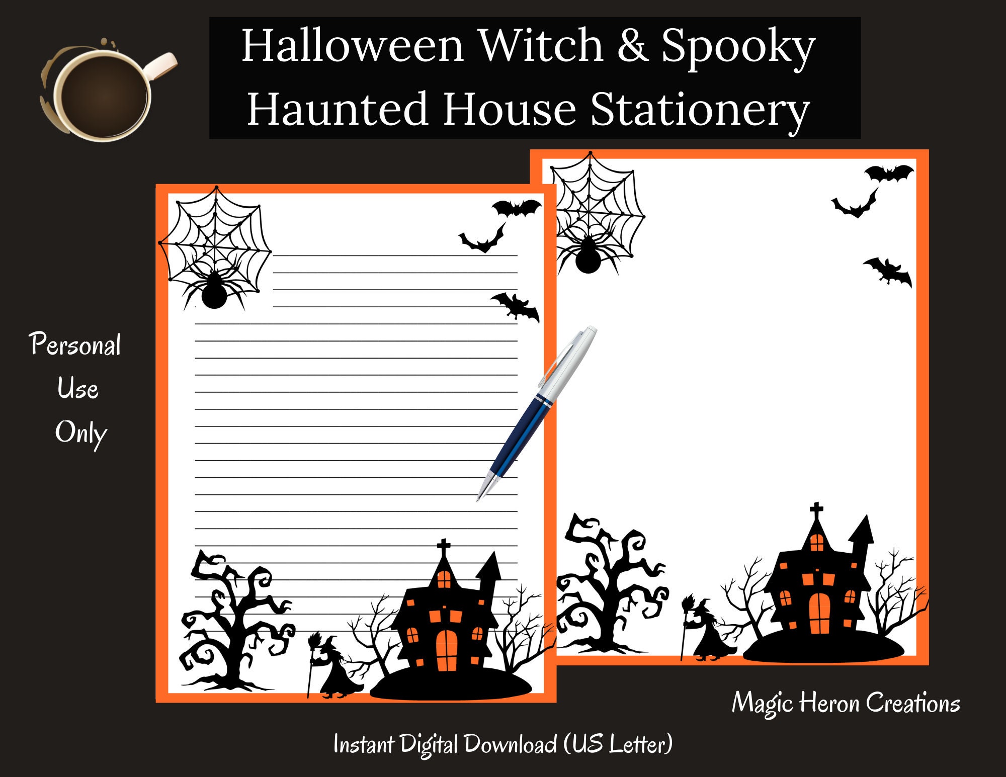 Halloween Witch and Spooky Haunted House Stationery Writing Paper ...