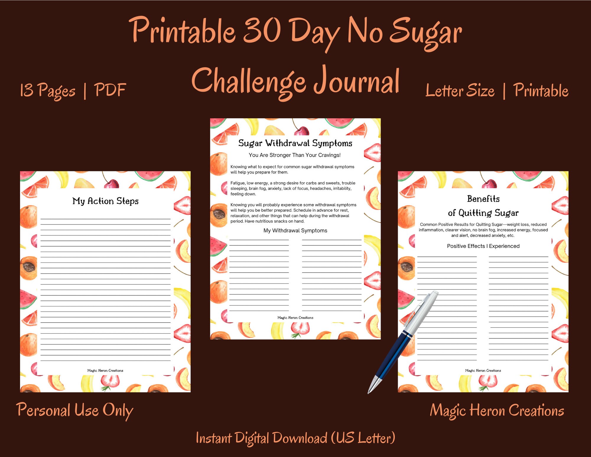 Sugar Detox, 30 Day Challenge Printable, No Sugar Challenge Journal ...