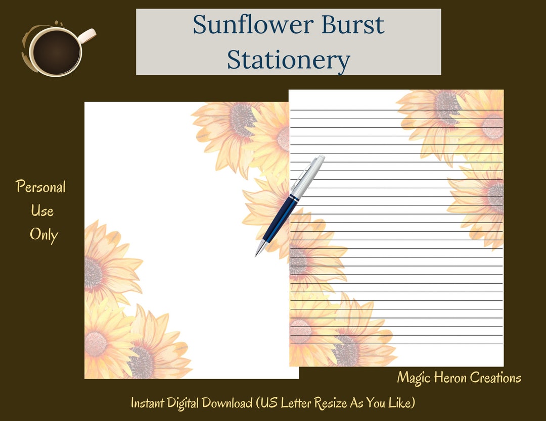 Letter Writing – Sunflower Burst Printable Stationery – Digital ...