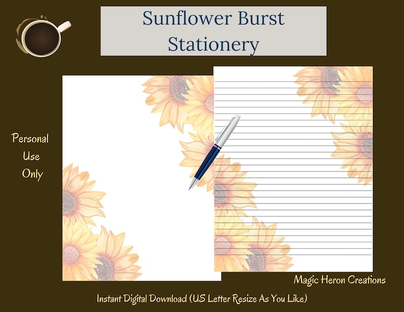 Letter Writing – Sunflower Burst Printable Stationery – Digital ...