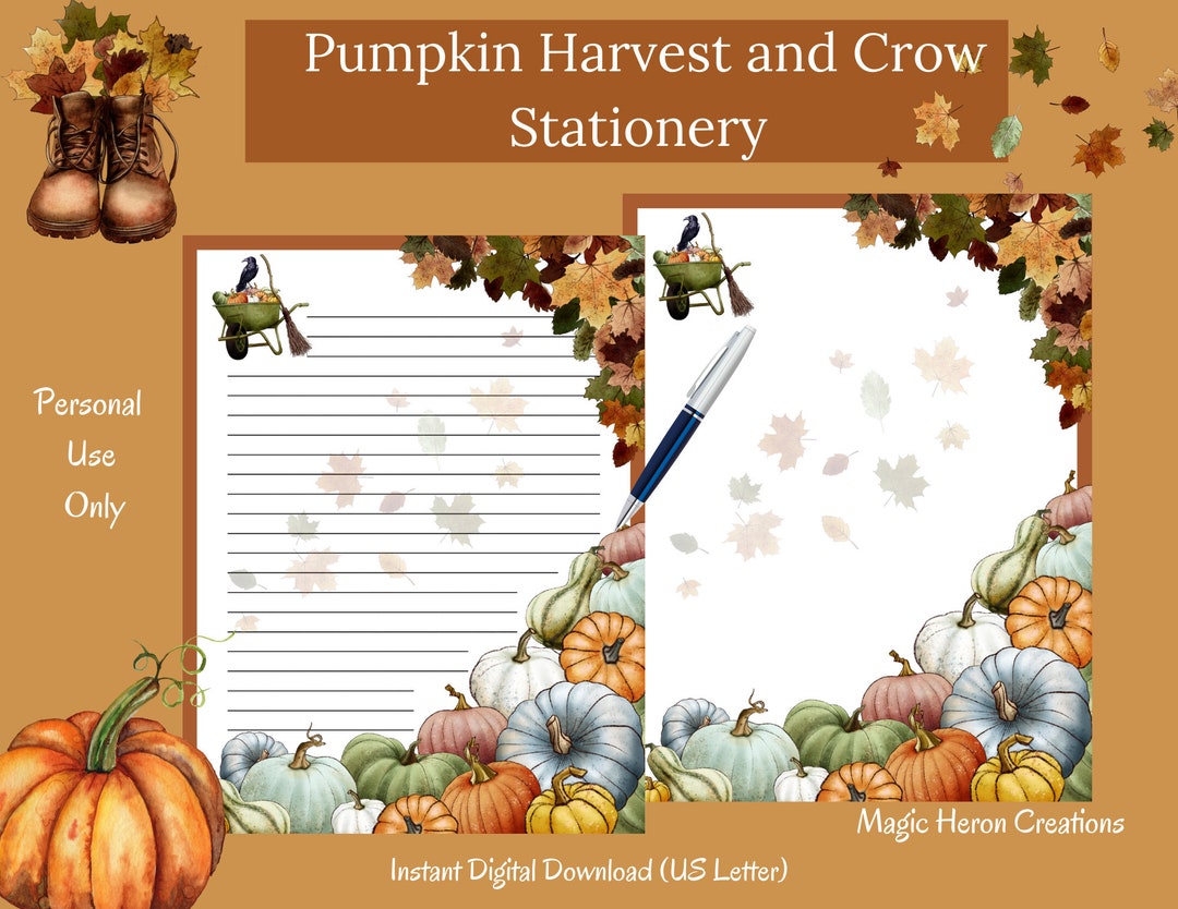 Pumpkin Harvest and Crow Stationery Printable Stationery Writing Paper ...