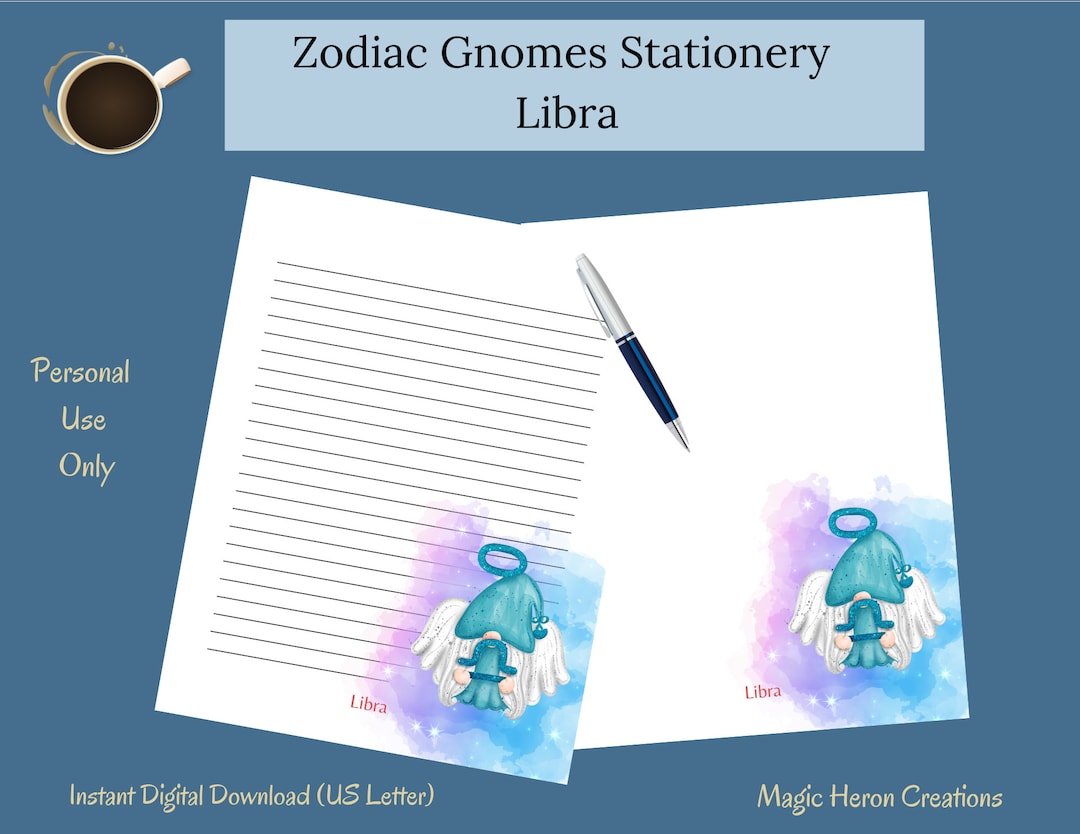 Libra Gnome Printable Stationery Set, Letter Writing Paper, Lined ...