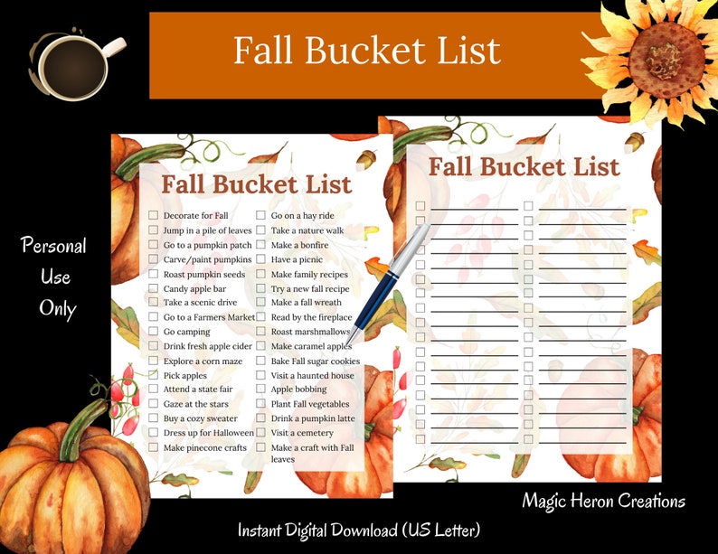 Fall Bucket List Printable, Fall Things, Autumn Bucket List, Fall to Do ...