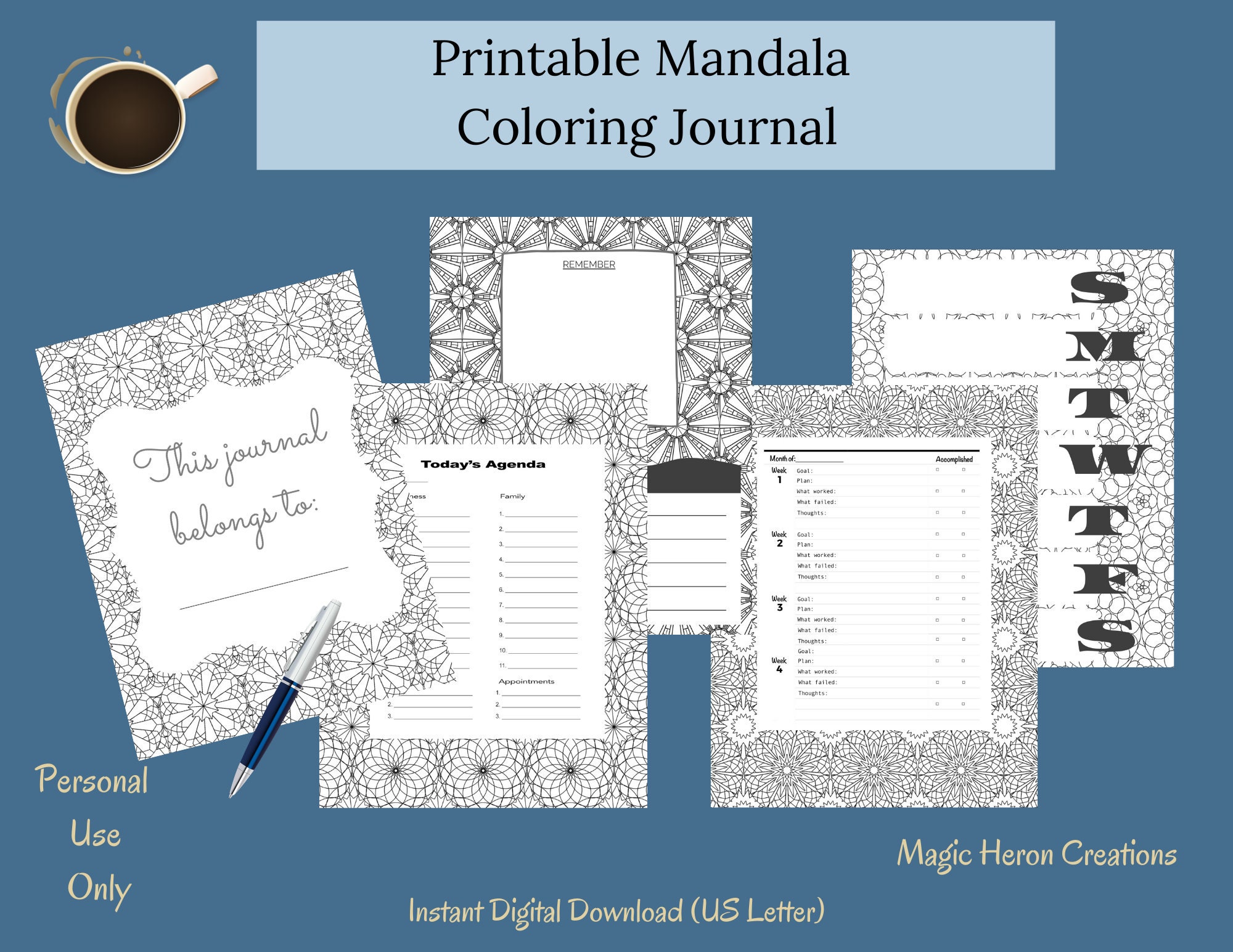 Printable Mandala Coloring Journal - Etsy