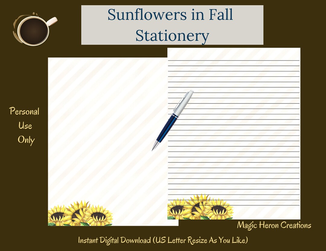 Letter Writing – Sunflowers in Fall / Autumn Printable Stationery ...