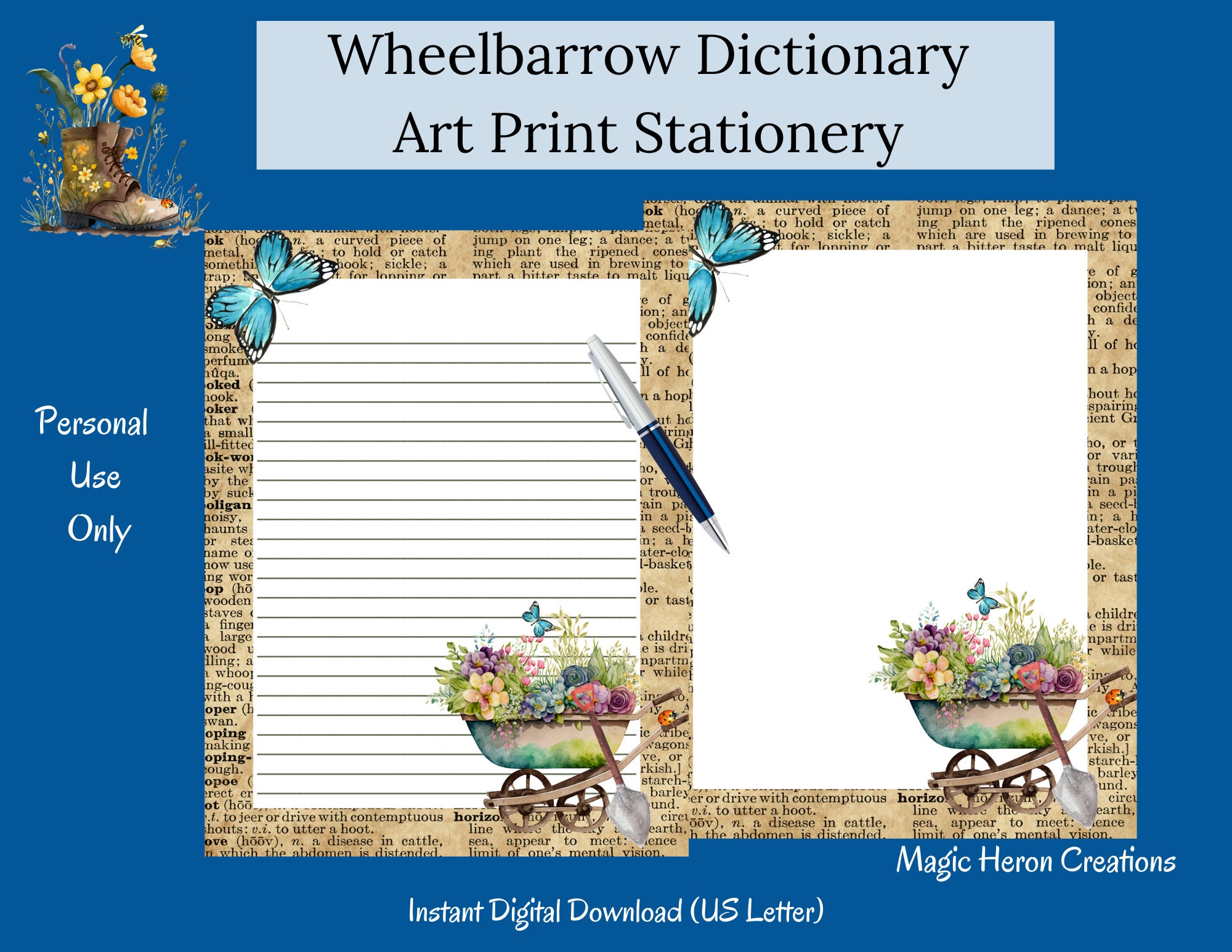 Digital Dictionary Pages, Wheelbarrow Floral Stationery, Old Book Pages ...
