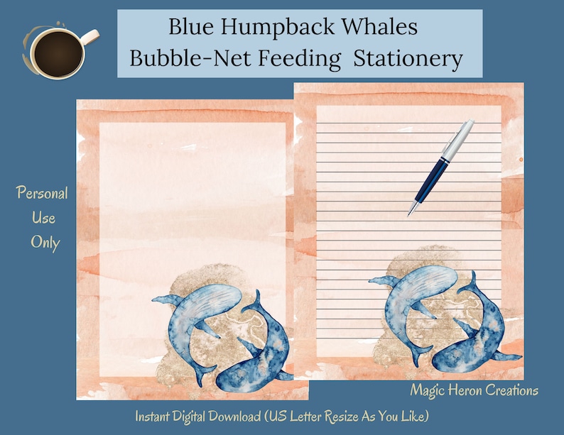 Blue Humpback Whales – Bubble-net Feeding -- Watercolor -- Printable ...