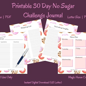 Sugar Detox, 30 Day Challenge Printable, No Sugar Challenge Journal ...