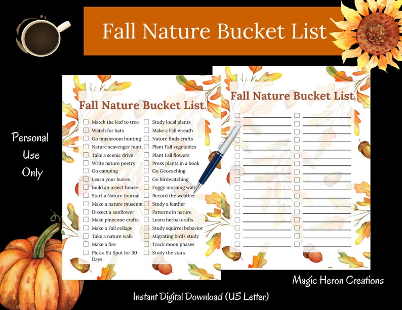 Fall Nature Bucket List Printable, Nature Printables, Nature Activities ...