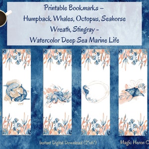 Printable Bookmarks 16 Watercolor Deep Sea Set Blue - Etsy