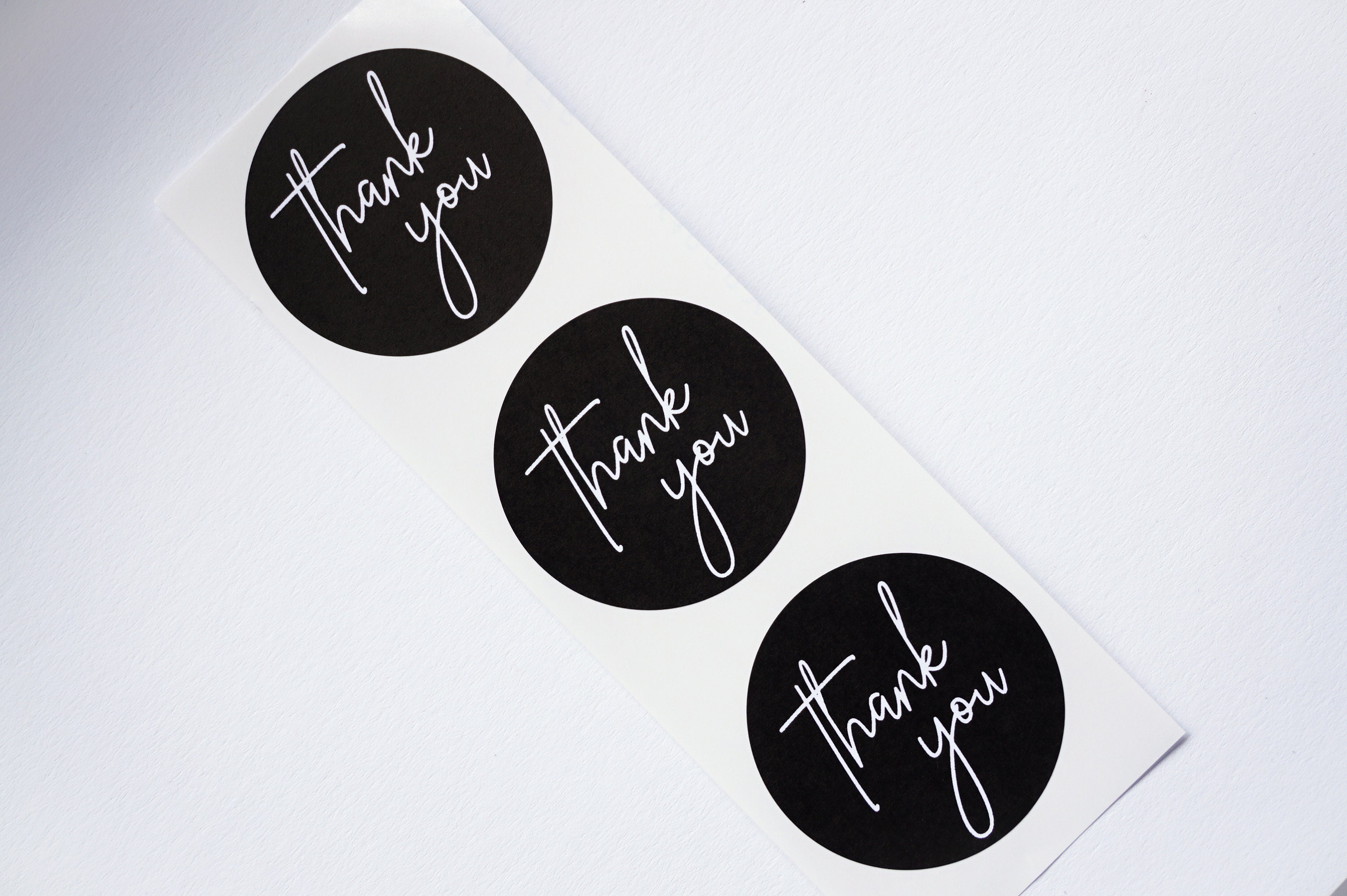 Thank you stickers round stickers in black and white | Etsy