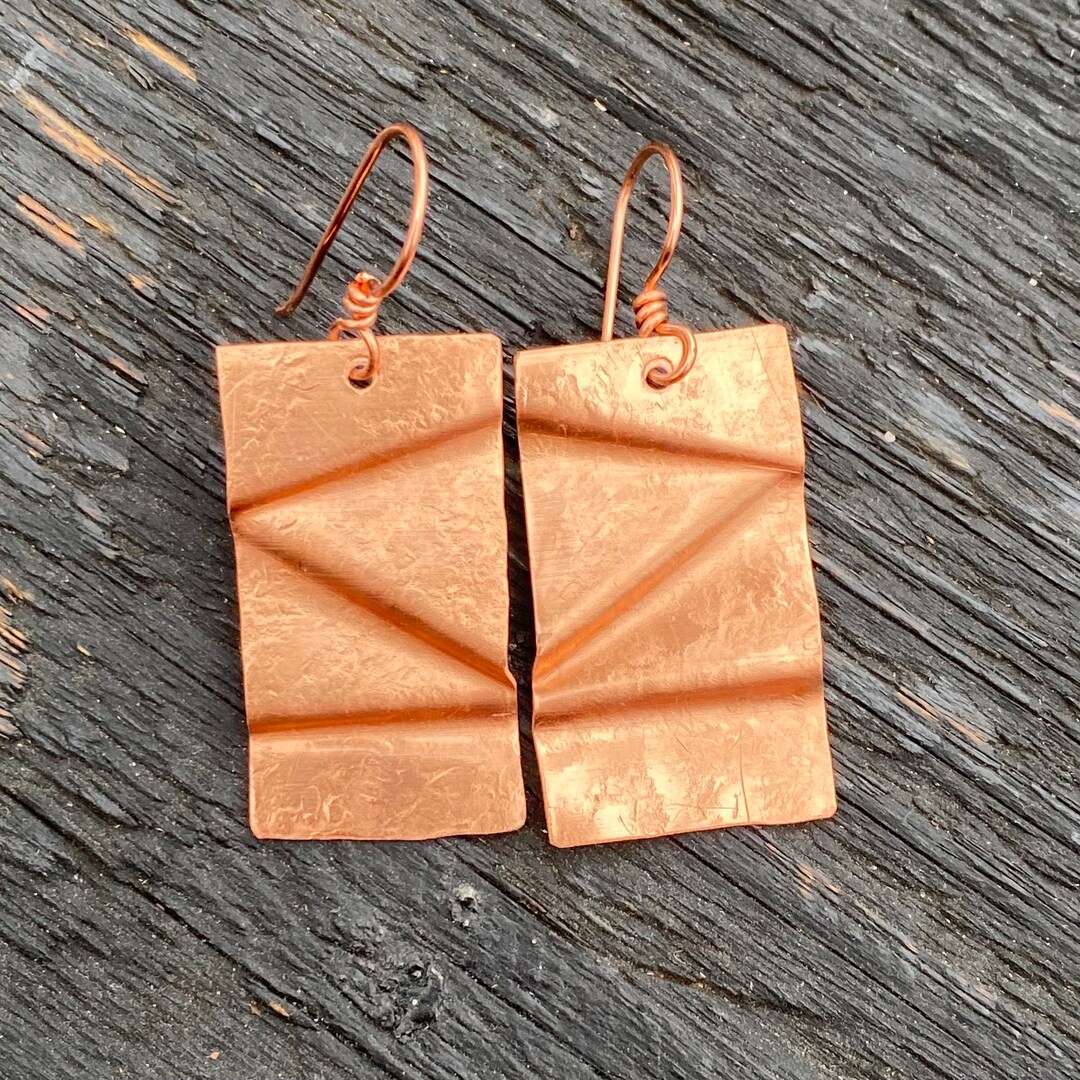 Copper Fold Formed Rectangle Drop Earrings - Etsy