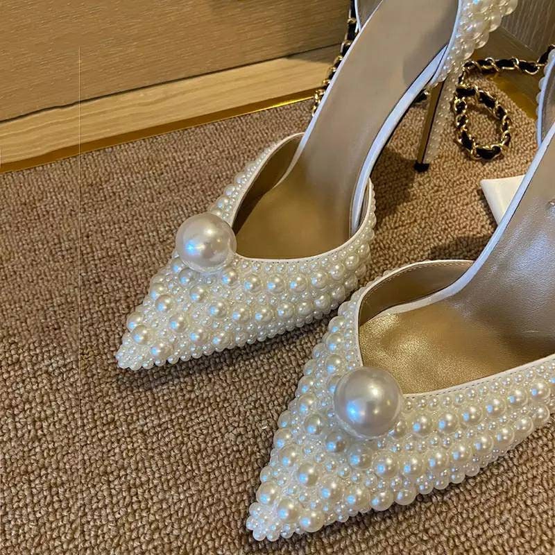 Pearl Pointed Toe Bridal Stiletto White Pearl Heel Beaded - Etsy