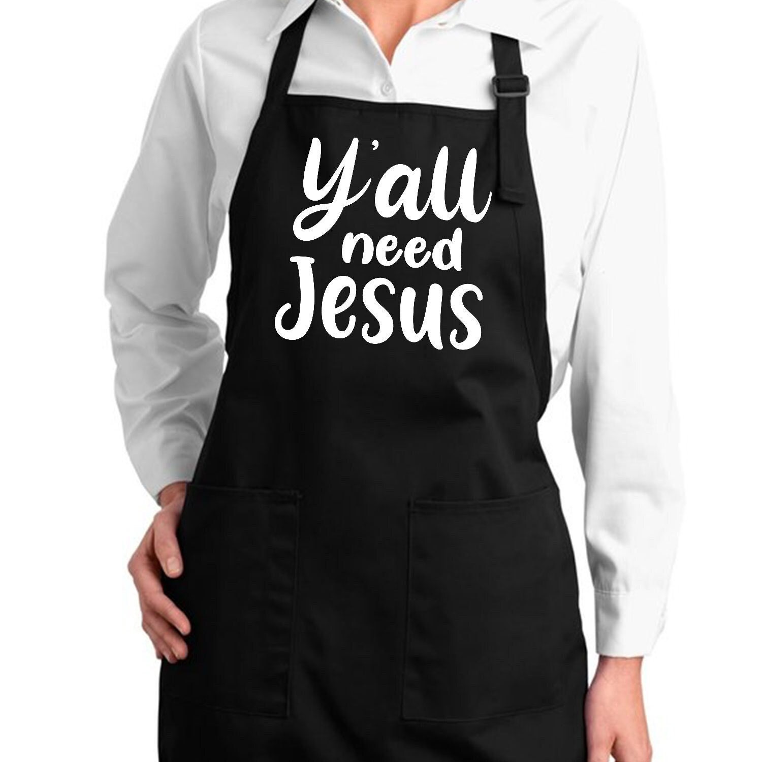 Cute Christian Gift Apron, Y'all Need Jesus Custom Kitchen Apron ...