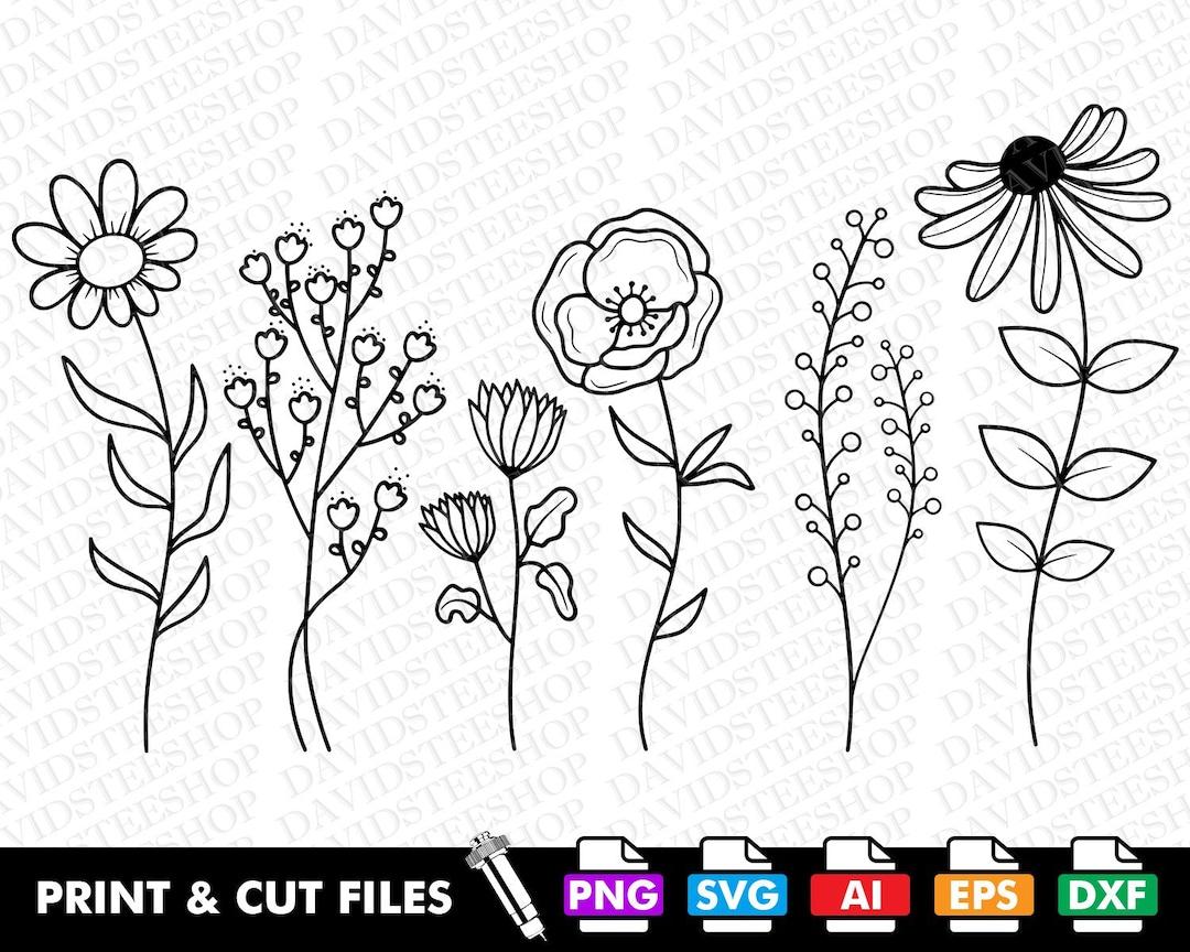 Floral Plants Flower Botanical Garden Wildflowers Svg Vector Cut File ...