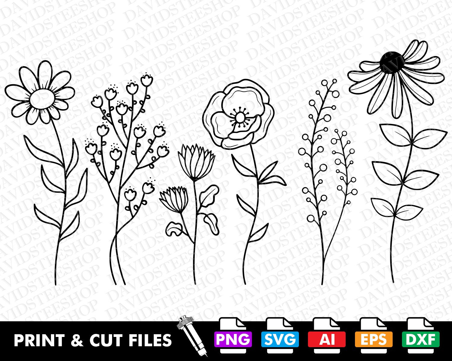 Floral Plants Flower Botanical Garden Wildflowers Svg Vector Cut File ...