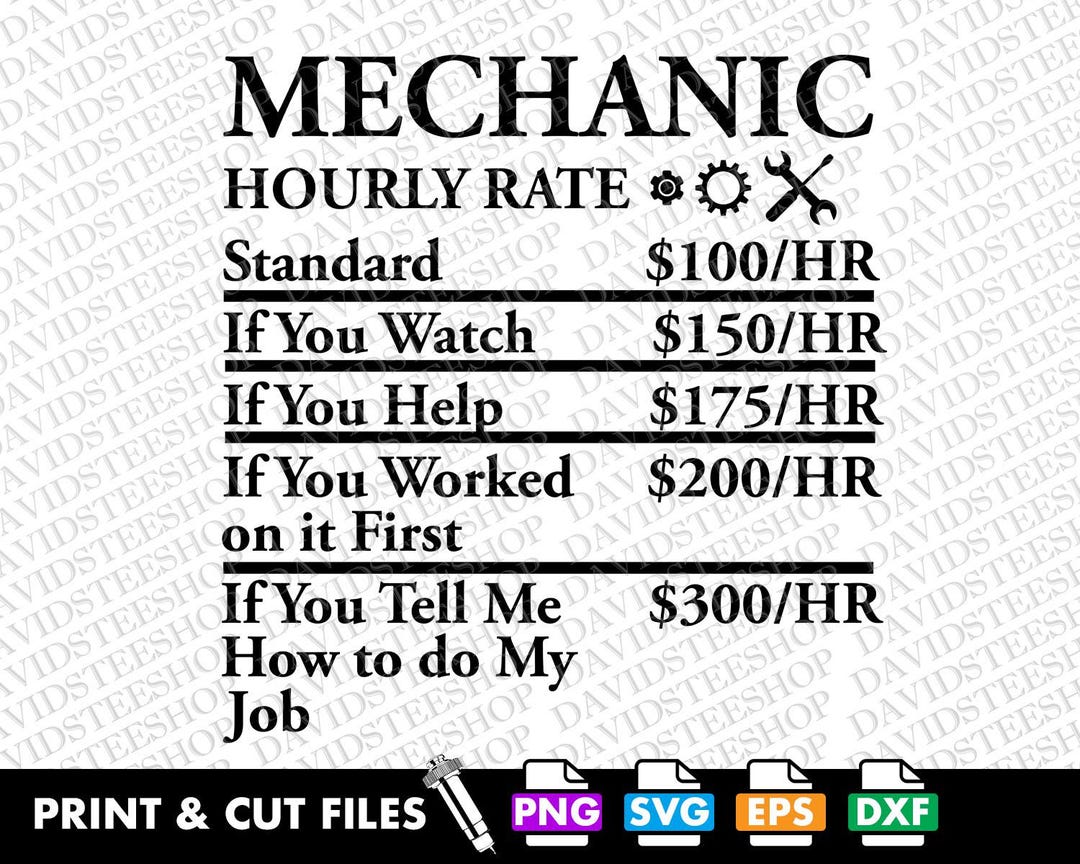 Mechanic Hourly Rate Svg Vector Cut File Clipart Download for Cricut ...