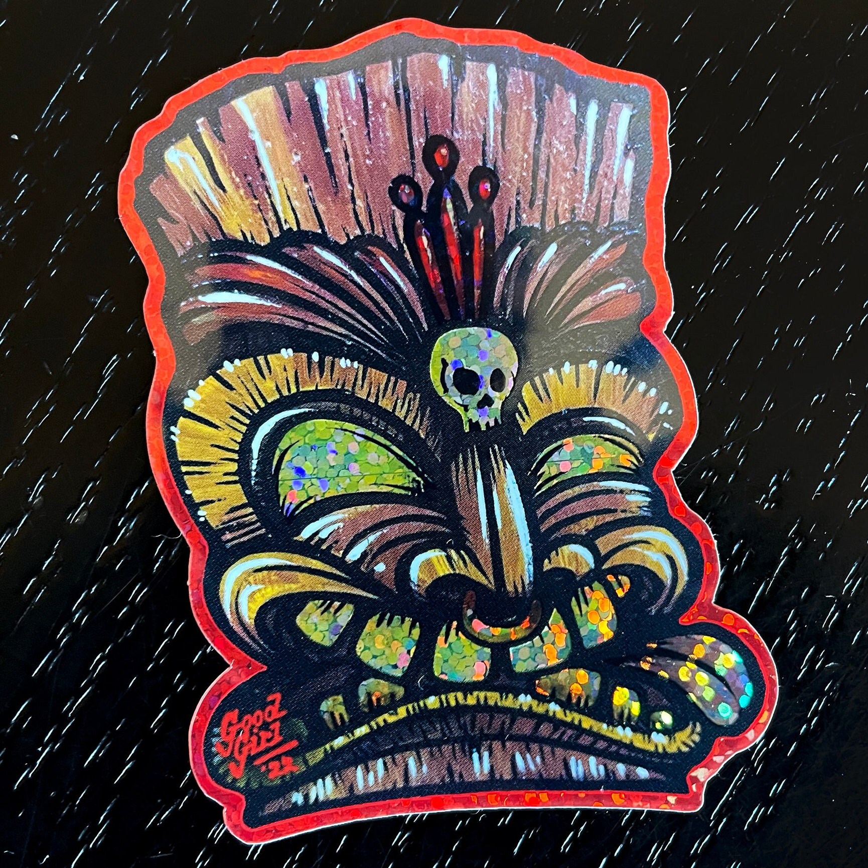 Glitter Tiki Head 3 Sticker - Etsy