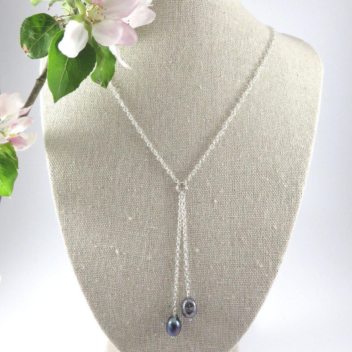 Sterling silver double dangling pendant necklace with natural | Etsy