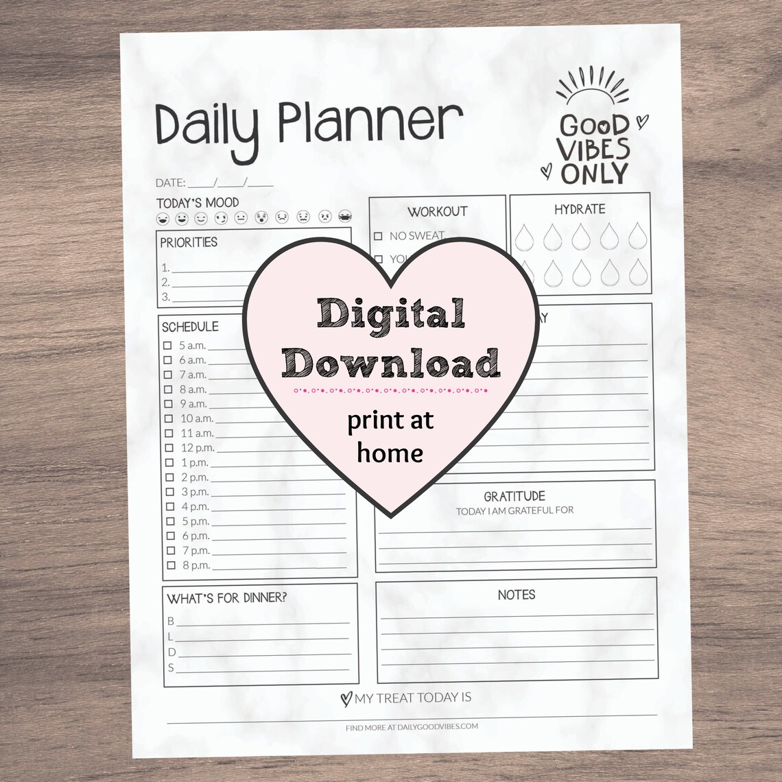 Good Vibes Only Printable Daily Planner With Priorities, Gratitude ...