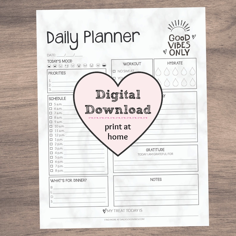 Good Vibes Only Printable Daily Planner With Priorities, Gratitude ...