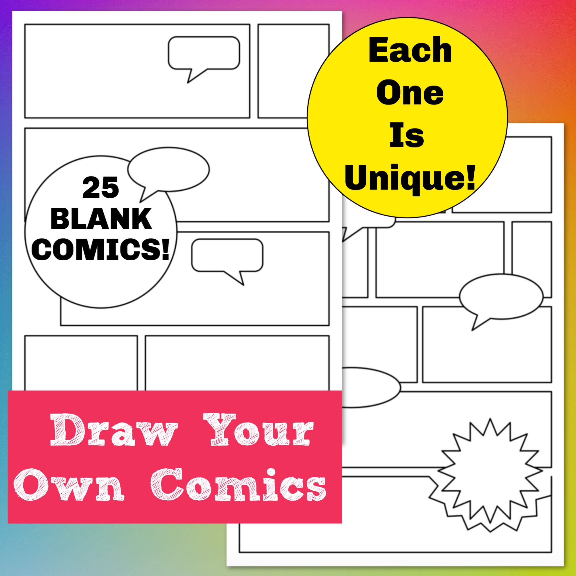 25 Blank Comic Book Pages to Make Your Own Comic, Exclusive Printable ...