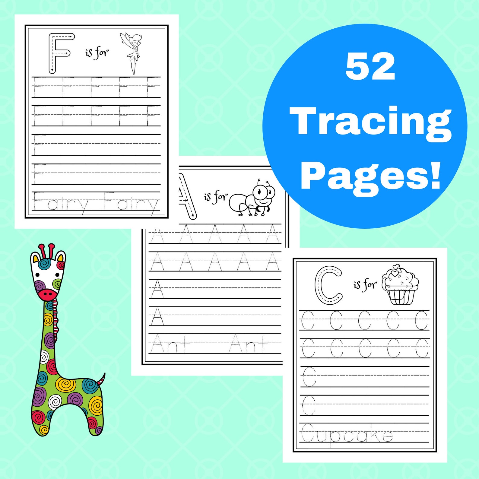 Animal Letter Tracing & Coloring Book: 78 Pages of Alphabet - Etsy