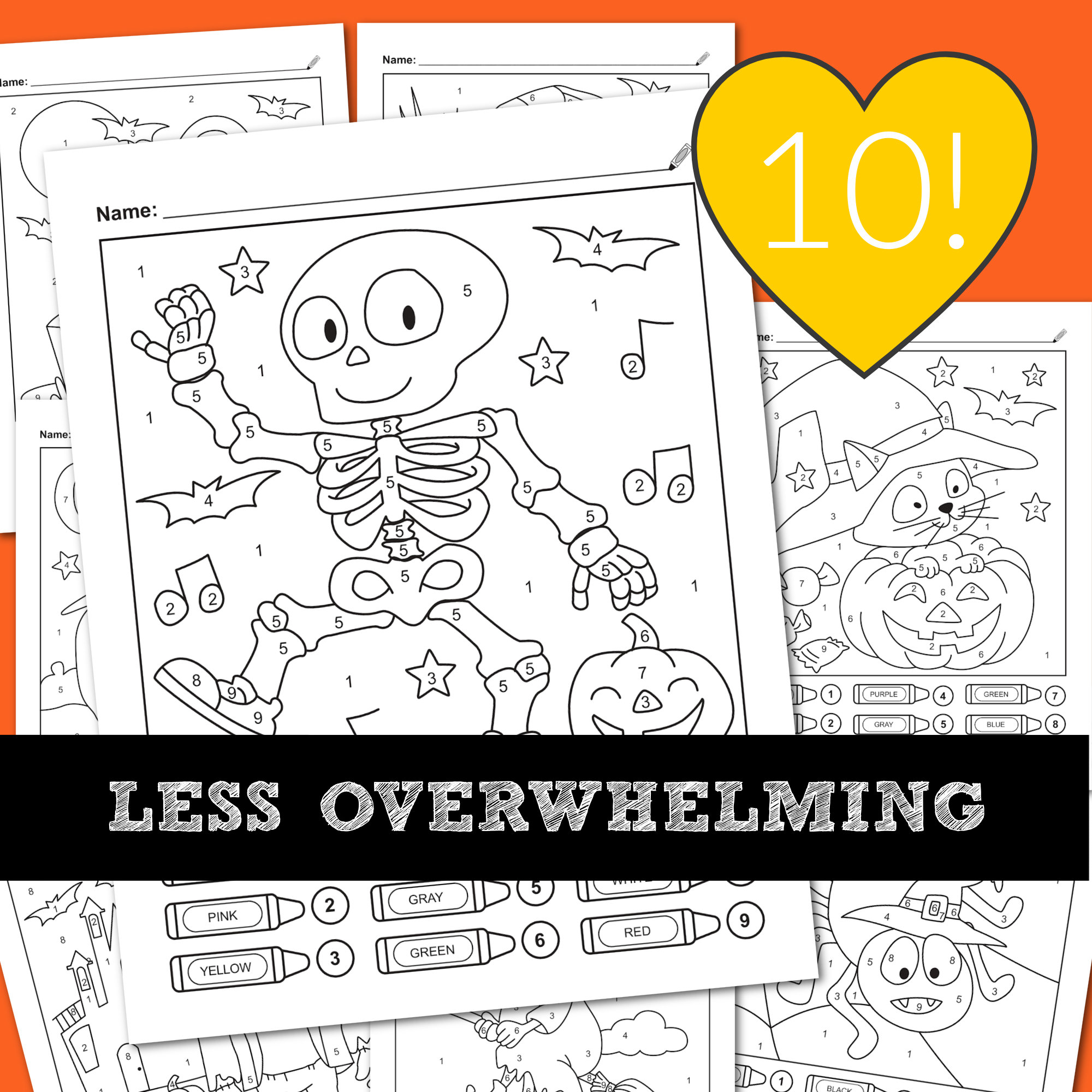 10 Halloween Color by Number Printables: Teach Numbers & - Etsy