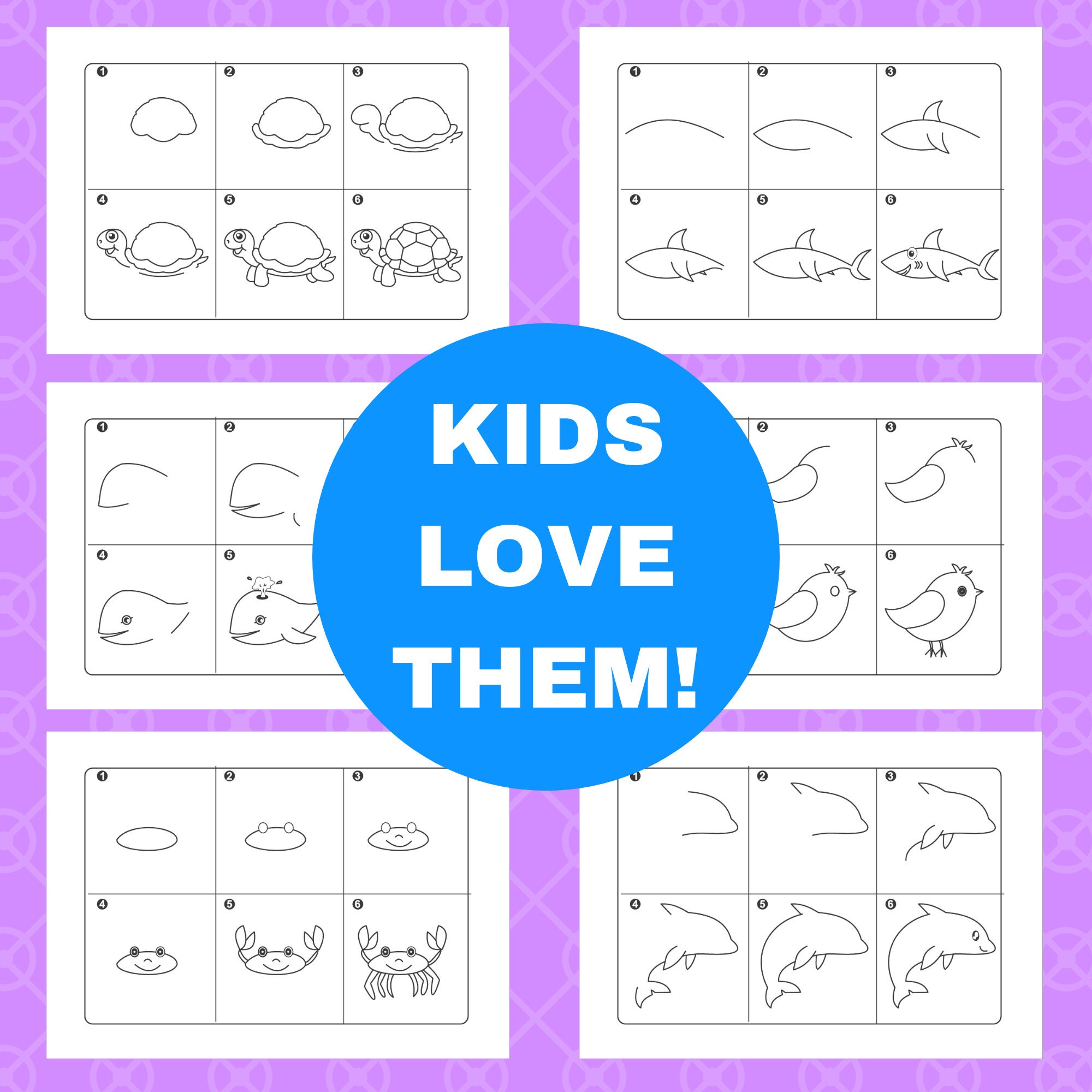 15 Step-by-step Animals for Kids Set 2: Directed Drawing How - Etsy