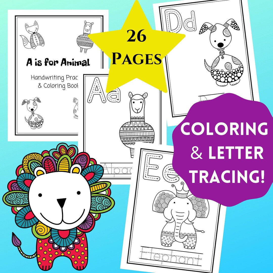 Animal Letter Tracing & Coloring Book: 26 Printable Pages of Alphabet ...