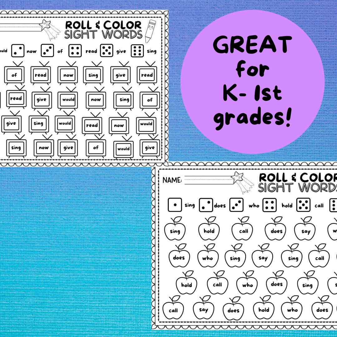 10 Roll & Color Sight Word Worksheets: Color by Sight Word, Learn Sight ...