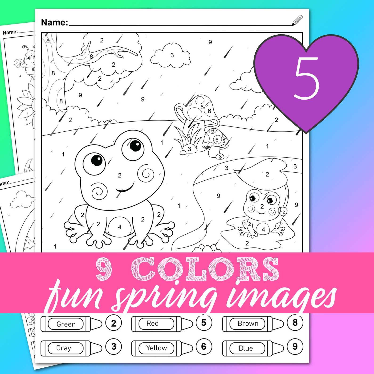 5 Cute Spring Color by Number Coloring Pages for Kids - Etsy