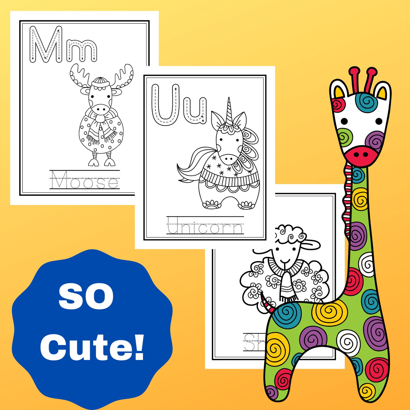 Animal Letter Tracing & Coloring Book: 26 Printable Pages of Alphabet ...