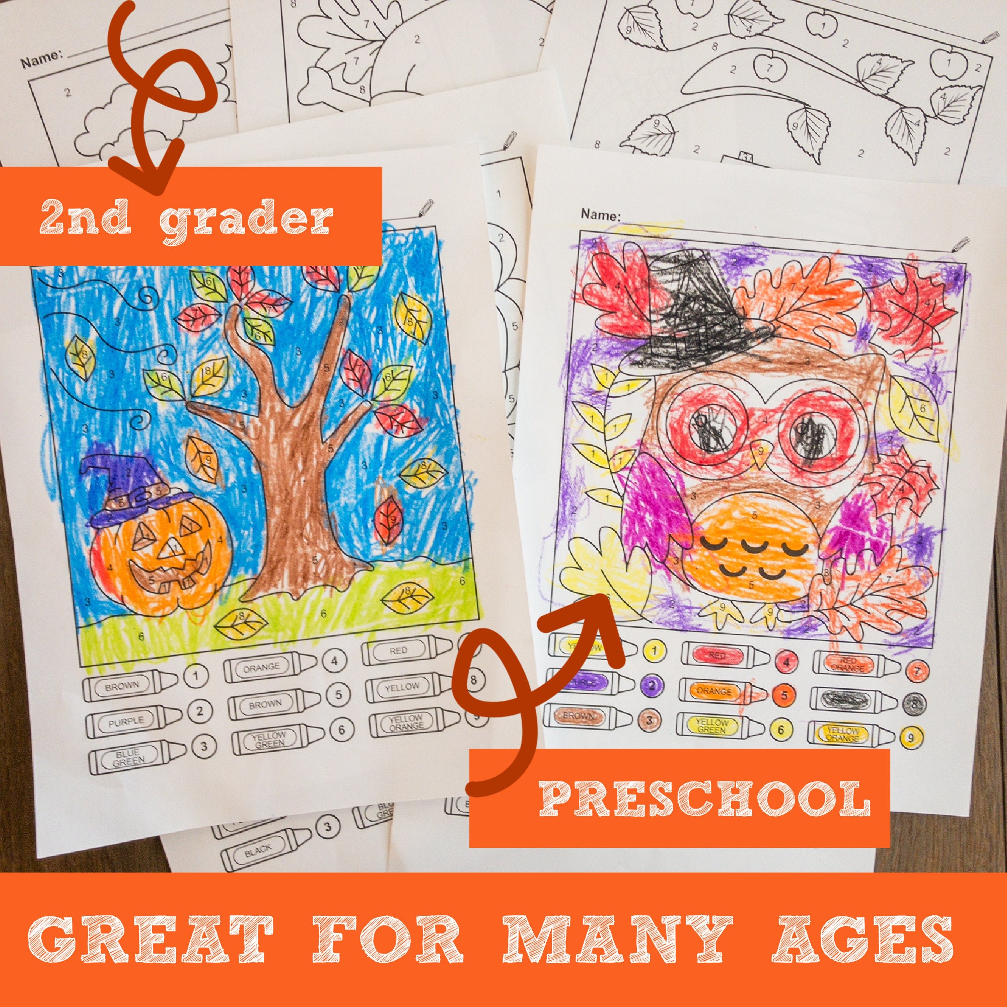 10 Fall Themed Color by Number Printable Coloring Pages for Kids ...