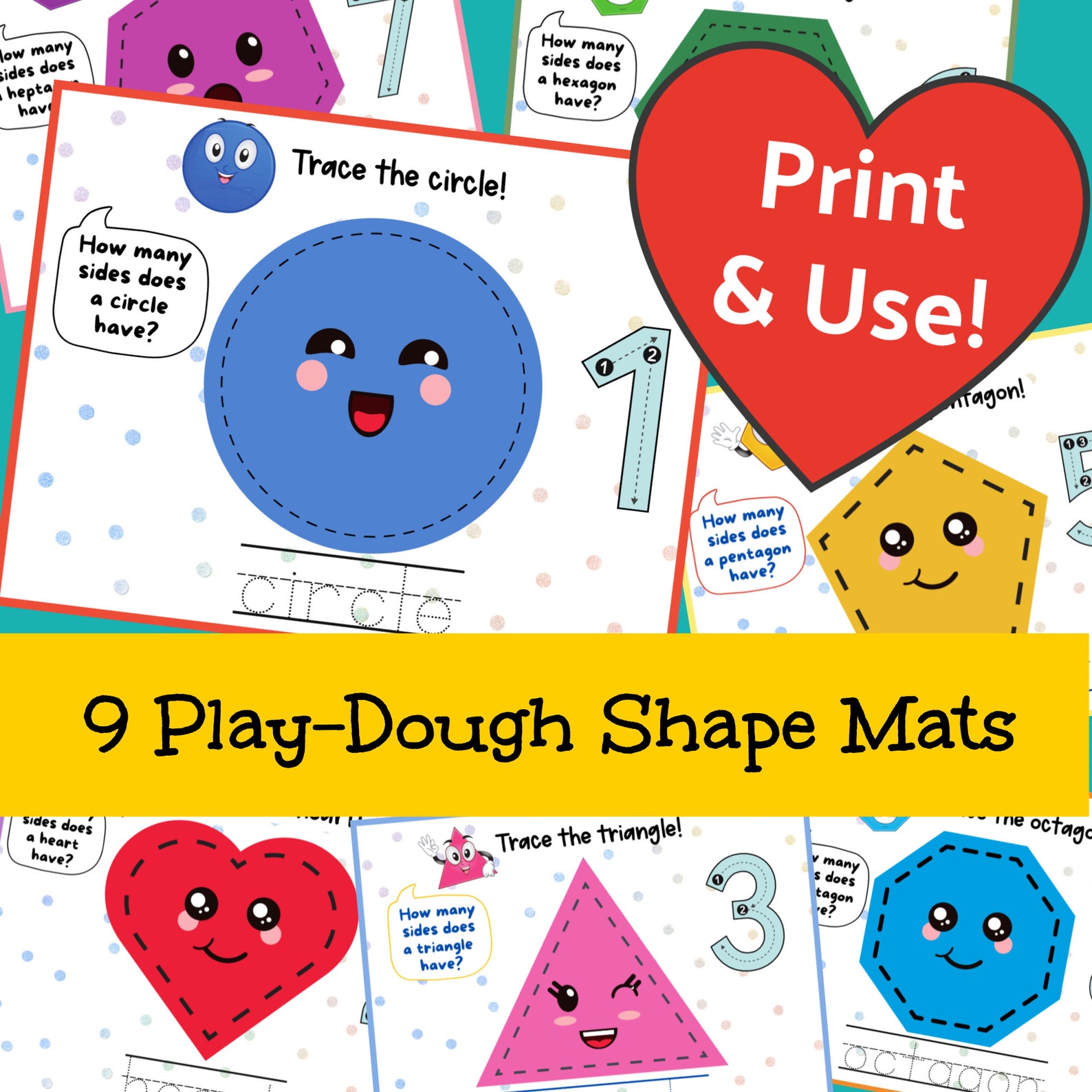 9 Play-dough Mats for Shapes, Numbers and Writing Practice - Etsy